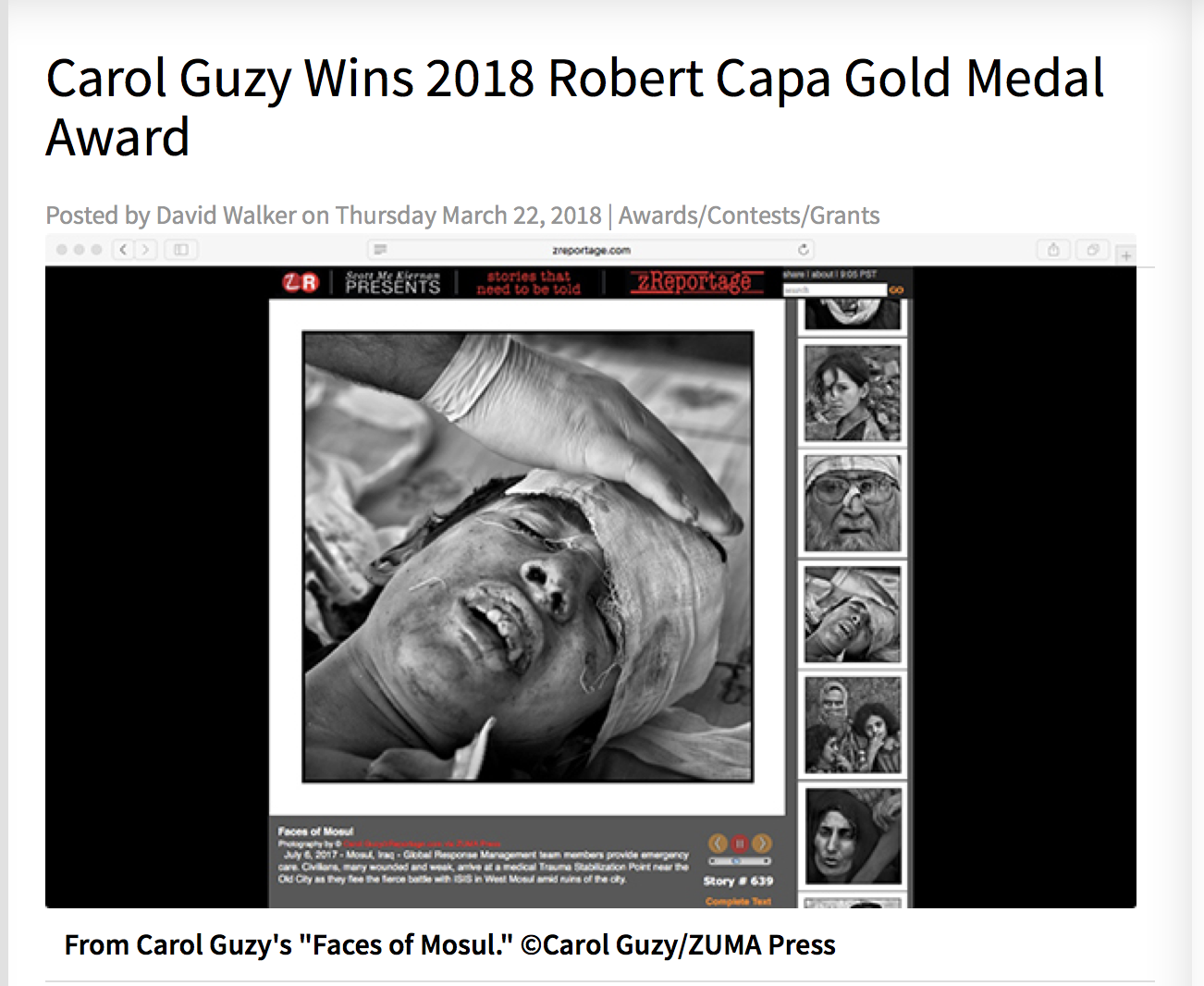 Congratulations to ZUMA Photographer Carol Guzy for winning the Robert ...